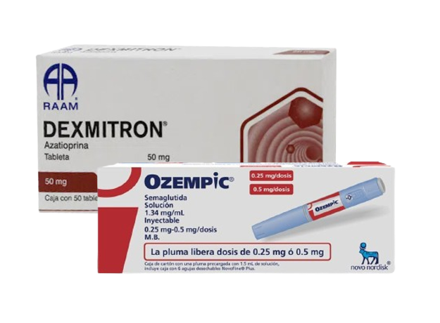 packae Azatioprina Dexmitron 50mg 50 tab y Ozempic semaglutida pluma ...